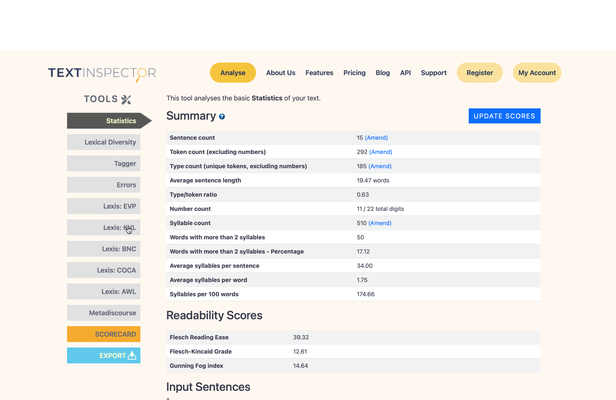 Text Inspector: Lexis: KVL